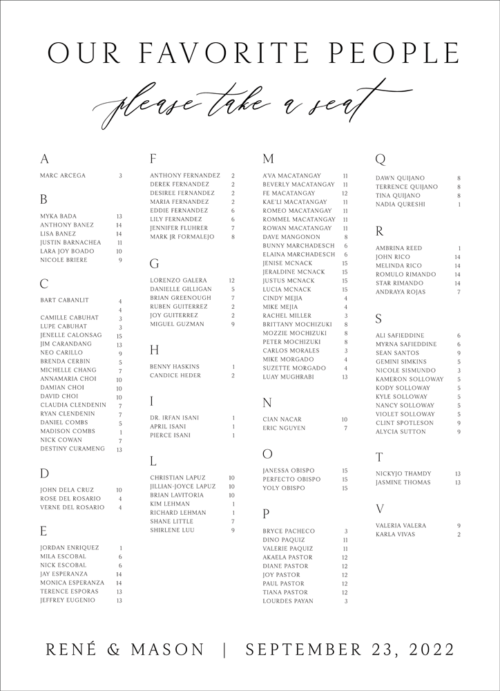 Script 12 Seating Chart Paper And Home