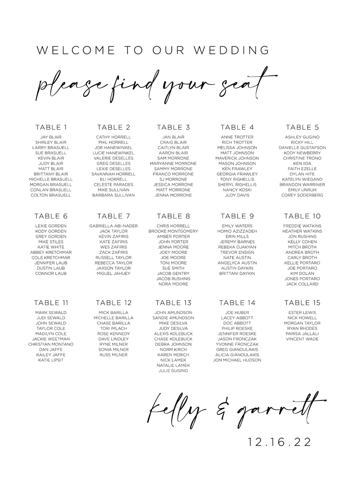 Script 16 Seating Chart Paper And Home